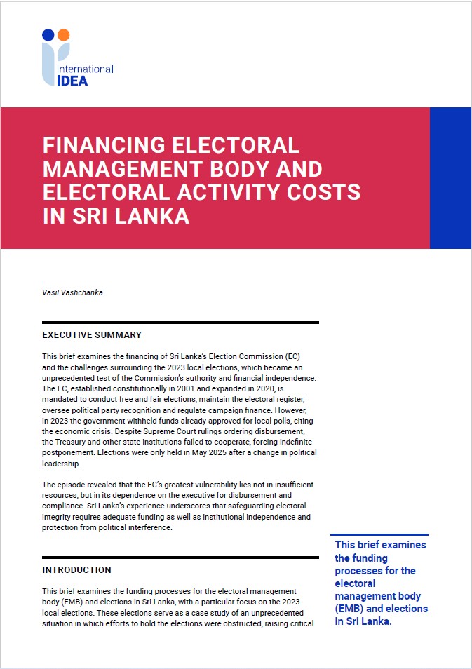 Financing Electoral Management Body and Electoral Activity Costs in Sri ...